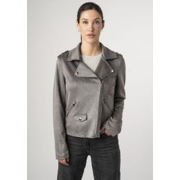 Mauritius Damen Lederimitatjacke "2Wtomiwa", grau, Gr. XL, unifarben, Obermaterial: 92% Polyester, 8% Elasthan, Jacken, mit Schulterklappen, mit