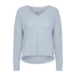 oxmo Damen Strickpullover "Strick-V-Pullover OXKatla", blau, Gr. XS, Obermaterial: 58% Viskose LENZING ECOVERO CV LenzEcov. 42% Polyester PES.,