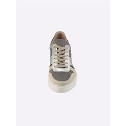 Heine Damen Sneaker, Gr. 38, grau, Glattleder, Leder, Synthetik, Textil, Veloursleder, Schuhe