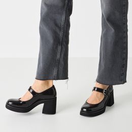 Tamaris Damen Spangenpumps, Gr. 37schwarz, Lacklederimitat, gl&auml;nzend, unifarben, Schuhe, Blockabsatz, Partyschuh, Pumps in veganer Verarbeitung