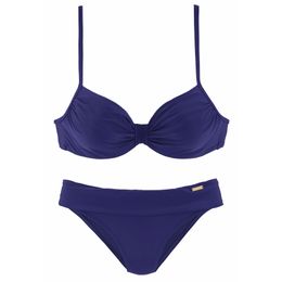 Lascana Damen B&uuml;gel-Bikini, blau, Gr. 36, unifarben, Polyamid, Bikini-Sets, mit Raffungen am Cup
