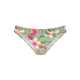 Lascana Damen Bikini-Hose "Malia", rosa, Gr. 40, bedruckt, floral, Microfaser, Microfaser, Polyamid, Badehosen, mit Umschlagbund mit tropischem Print