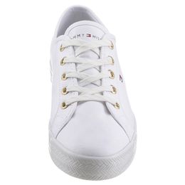 Tommy Hilfiger Damen Sneaker "ESSENTIAL NAUTICAL SNEAKER", Gr. 38, wei&szlig;, Textil, Schuhe, Freizeitschuh, Halbschuh, Schn&uuml;rschuh mit goldfarbenen &Ouml;sen
