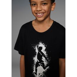 Kidsworld Jungen T-Shirt "Mit l&auml;ssigem FUSSBALLER - Druck", schwarz, Gr. 140, bedruckt, Jersey, Obermaterial: 100% Baumwolle, Shirts, Kurzarm,