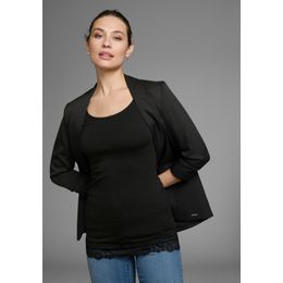AJC Damen Longshirt, schwarz, Basic, Gr. 50, unifarben, Jersey, Obermaterial: 95% Baumwolle, 5% Elasthan. Spitze: 95% Polyester, 5% Elasthan, Shirts,