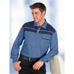 CLASSIC Herren Langarm-Poloshirt "Poloshirt", blau, Gr. 44, gemustert, mehrfarbig, unifarben, 100% Baumwolle, Shirts