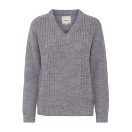 oxmo Damen Strickfleece-Pullover "Strickpullover OXNanny", grau, Gr. L, Obermaterial: 85% Polyacryl PAN. 15% Wolle WO., Pullover