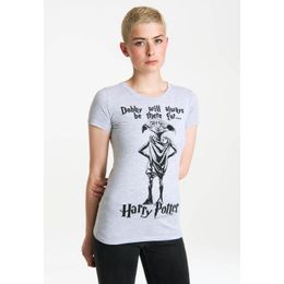 logoshirt Damen T-Shirt "Dobby Will Always Be There For", grau, Gr. M, bedruckt, meliert, 95% Baumwolle, 5% Viskose, Shirts, mit niedlichem Frontdruck
