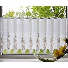 Scheibengardine, B:193cm H:50cm, bunt, Stickereien Plauen, Voile, Polyester, K&uuml;che, Gardinen, "Kirschbl&uuml;te"