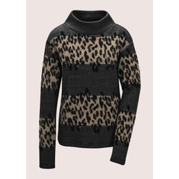 Madeleine Mode MADELEINE Damen Langarmshirt "Sweatshirt Leo-Design Pullover mit Stehkragen", schwarz, Gr. 46, Obermaterial: 40% Polyamid PA. 35% Polyester PES. 25%