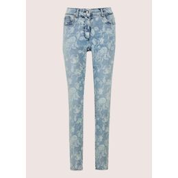 Madeleine Mode MADELEINE Damen Regular-fit-Jeans "Jeans Schlanke Five-Pocket mit Unikat-Print", blau, Gr. 22, Obermaterial: 84% Baumwolle CO. 13% Polyester PES. 3%