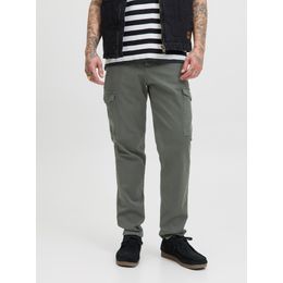 Jack & Jones JACK & JONES Herren Cargohose "JPSTACE ARTHUR DOBBY CARGO SN", grau, Gr. 34, unifarben, Web, Obermaterial: 97% Baumwolle, 3% Elasthan, Hosen