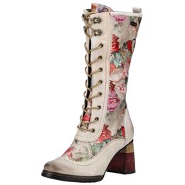 Laura Vita Damen Schnürstiefel "Laura Vita Stiefel Leder/Textil", Gr. 40, beige, Leder, Textil, Schuhe