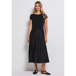 Street One Damen Midikleid, schwarz, Gr. 46, unifarben, Web, Oberteil: 48% Baumwolle, 47% Modal, 5% Elasthan; Rock: 95% Polyester, 5% Elasthan,