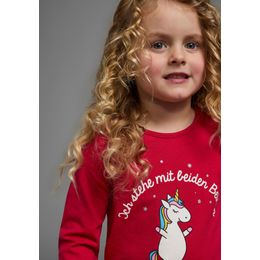Kidsworld M&auml;dchen Jerseykleid "Einhorn", rot, Gr. 128, bedruckt, Jersey, Obermaterial: 95% Baumwolle, 5% Elasthan, Kleider, festliche Anl&auml;sse,