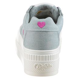 Buffalo Damen Plateausneaker "PAIRED HEART", Gr. 41, blau, Textil, Schuhe, Schn&uuml;rschuh, Halbschuh, Freizeitschuh mit Herz-Stickerei
