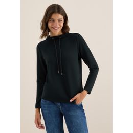 Cecil Damen Langarmshirt, gr&uuml;n, Gr. M, unifarben, Stoff, 69% Polyester, 28% Viskose, 3% Elasthan, Shirts, mit Tunnelzugband am Kragen
