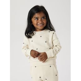name it M&auml;dchen Sweatshirt "NMFVALBA &ndash; Sweater mit Herzchen-Alloverdruck und Rippb&uuml;ndchen", beige, Gr. 116, bedruckt, Sweatware, Obermaterial: 100%