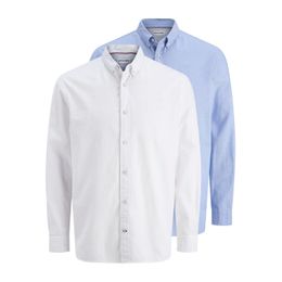 Jack & Jones JACK & JONES Herren Langarmhemd "JJOXFORD DETAIL SHIRT LS 2 PACK MP", weiß, Gr. S, unifarben, Web, Obermaterial: 100% Baumwolle, Hemden