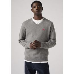 Levi's LEVI'S Herren V-Ausschnitt-Pullover, grau, Gr. M, Strick, Obermaterial: 80% Wolle, 20% Polyamid, Pullover