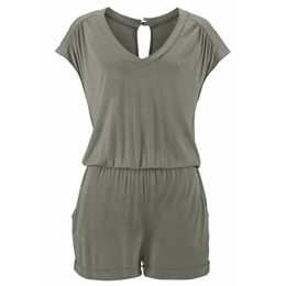 Lascana Damen Kurzoverall, gr&uuml;n, Gr. 36, unifarben, Jersey, Obermaterial: 95% Viskose, 5% Elasthan, Overalls, mit V-Ausschnitt, elastischer Jumpsuit