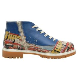 DOGO Damen Stiefel "Shortcut Boots On The Roofs Damen Stiefeletten", Gr. 38, blau, Lederimitat, Schuhe, Handgefertigt