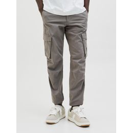 Jack & Jones JACK & JONES Herren Cargohose "JPSTKANE NOAH CUFFED CARGO NOOS", grau, Gr. XXL, unifarben, Web, Obermaterial: 98% Baumwolle, 2% Elasthan, Hosen