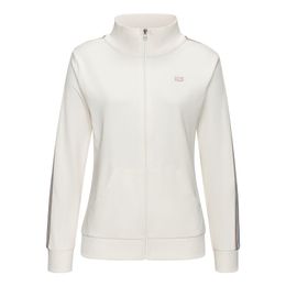 H.I.S. H.I.S Damen Sweatjacke, Gr. 48, beige, Interlock, Obermaterial: 60% Baumwolle, 40% Polyester, unifarben, Basic, Sweatjacken, mit gestreiftem Tape an