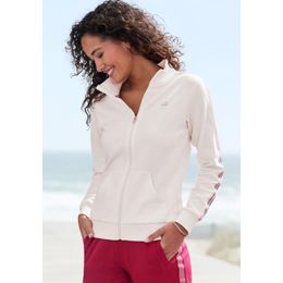 H.I.S. H.I.S Damen Sweatjacke, Gr. 36, beige, Interlock, Obermaterial: 60% Baumwolle, 40% Polyester, unifarben, Basic, Sweatjacken, mit gestreiftem Tape an