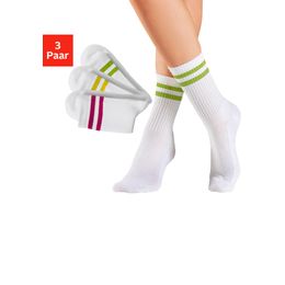 Lascana Damen Tennissocken, Gr. 39, wei&szlig;, Baumwollmischung, unifarben, Socken, mit farbigen Ringeln am B&uuml;ndchen