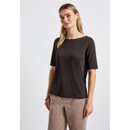 Street One Damen T-Shirt, braun, Gr. 34, unifarben, Web, 100% Baumwolle, Shirts, aus reiner Baumwolle