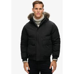 Superdry Herren Steppjacke "EVEREST FAUX FUR BOMBER JACKET", schwarz, Gr. XL, unifarben, Web, Obermaterial: 100% Polyester, Jacken