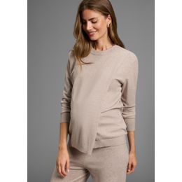 Neun Monate Damen Umstandspullover "Pullover f&uuml;r Schwangerschaft und Stillzeit", beige, Basic, Gr. 40, meliert, unifarben, Feinstrick, Obermaterial: