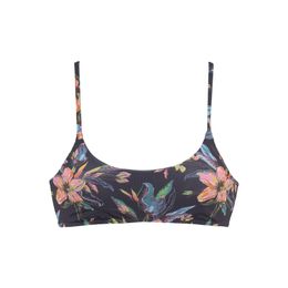 Lascana Damen Bustier-Bikini-Top "Malia", grau, Gr. 36, bedruckt, floral, Microfaser, Microfaser, Polyamid, Bikini-Oberteile, mit tropischem Print