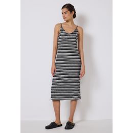 Damen Midikleid, schwarz, Gr. 44, STREET ONE STUDIO, gestreift, Web, 55% Baumwolle, 42% Polyester, 3% Viskose, Kleider, soft und trageangenehm