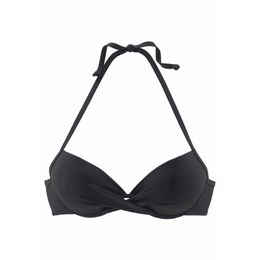 s.Oliver Damen Push-Up-Bikini-Top "Spain", schwarz, Gr. 34, unifarben, Microfaser, Microfaser, Bikini-Oberteile, in Wickeloptik