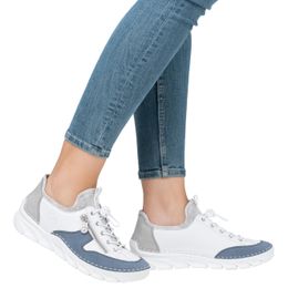 Rieker Damen Slip-On Sneaker, Gr. 39, wei&szlig;, Lederimitat, Schuhe, Slipper, Freizeitschuh mit kontrastfarbenen Bes&auml;tzen