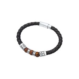 Kuzzoi Herren Armband "Herren Leder Bead Magnet-Verschlu&szlig; 925er Silber", 23cm, ohne Stein, Silber 925 (Sterlingsilber), schwarz, Silber 925