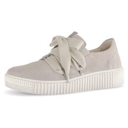 Gabor Damen Plateausneaker, Gr. 37, beige, Veloursleder, Schuhe, Schn&uuml;rschuh, Halbschuh, Slipper mit aufgesetzter Zierschn&uuml;rung