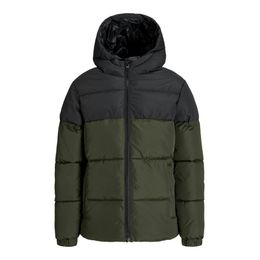 Jack & Jones Jungen Steppjacke "JJMAZE PUFFER HOOD JNR", schwarz, Gr. 128, JACK & JONES JUNIOR, colorblocking, Web, Obermaterial: 100% Polyester, Jacken
