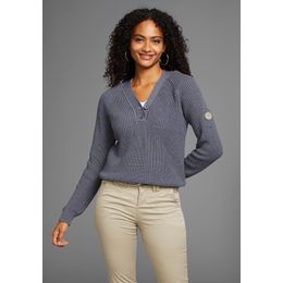 Kangaroos Damen V-Ausschnitt-Pullover, blau, Gr. 52, Strick, Obermaterial: 50% Baumwolle, 50% Polyacryl, Pullover, mit V-Ausschnitt