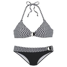 JETTE Damen Triangel-Bikini, schwarz-wei&szlig;, Gr. 42, bedruckt, Polyamid, Bikini-Sets, mit modischem Druck und Accessoires