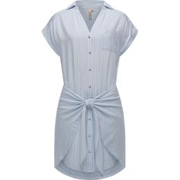 Ragwear Damen Blusenkleid "Bahaya Stripe", blau, Gr. XXL, 100% Viskose, Kleider, gestreiftes Damen Sommerkleid mit Bindeband