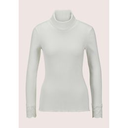 Madeleine Mode MADELEINE Damen Langarmshirt "Rollkragenshirt Elegantes Basicshirt mit Spitze, Rollkragen", weiß, Gr. 46, Obermaterial: 74% Wolle mw. 10% Polyester