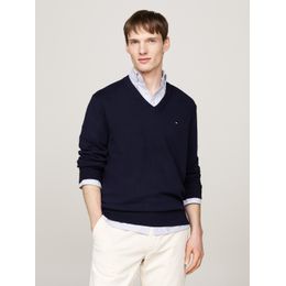 Tommy Hilfiger Herren V-Ausschnitt-Pullover "PIMA ORG CTN CASHMERE V NECK", blau, Gr. L, Obermaterial: 92% Baumwolle, 8% Kaschmir, Pullover
