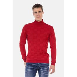 Cipo & Baxx CIPO & BAXX Herren Rollkragenpullover "Pullover", rot, Gr. L, unifarben, Feinstrick, 65% Polyester;35% Viskose, Pullover, mit kariertem Strickmuster,