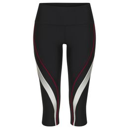 active by Lascana LASCANA ACTIVE Damen Caprihose, schwarz, Gr. S, unifarben mit Farbeinsatz, Trikot, Obermaterial: 85% Polyester, 15% Elasthan, Hosen, mit seitlichem