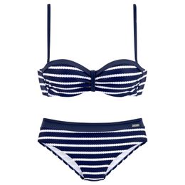 Lascana Damen B&uuml;gel-Bandeau-Bikini, blau, Gr. 34, gestreift, kontrastfarbene Details, Polyamid, Bikini-Sets, mit Tr&auml;gervarianten