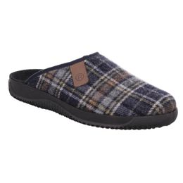 Rohde Herren Pantoffel "SOLTAU-H", Gr. 47, blau, Textil, kariert, Schuhe, Hausschuh, Homeslipper, Clog, Pantoffel zum Schlupfen