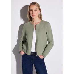 Street One Damen Blouson, gr&uuml;n, Gr. 44, unifarben, Stoff, 100% Leinen, Jacken, mit Rundhalsausschnitt